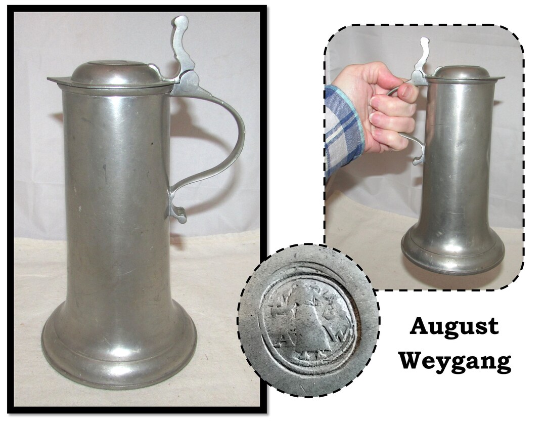 Vintage German Pewter Flagon Pitcher With Lid Stamped A W - Etsy