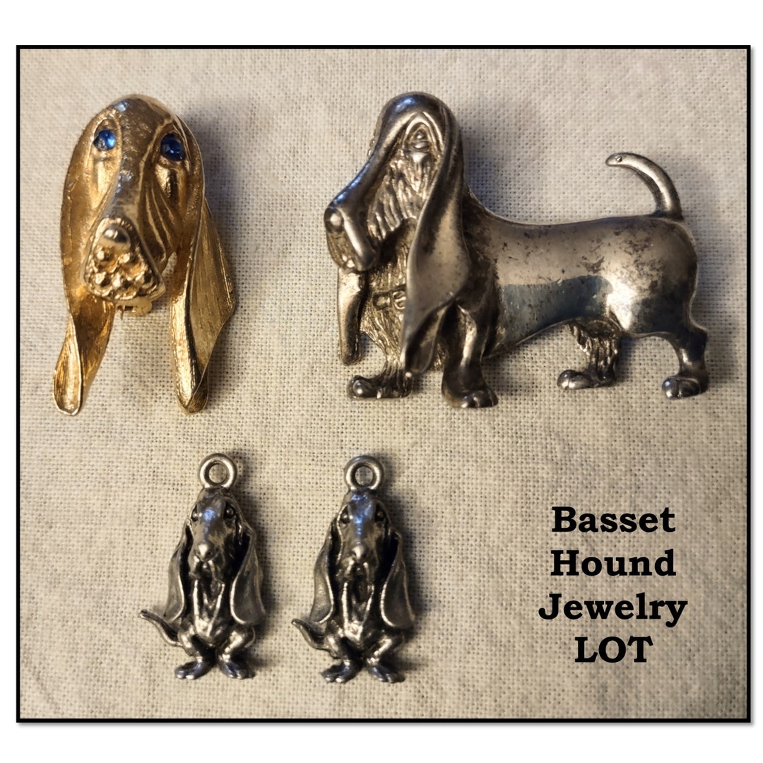 LOT of 4 - Vintage Basset Hound Puppy Dog Gold & Silver Pin Brooches ...