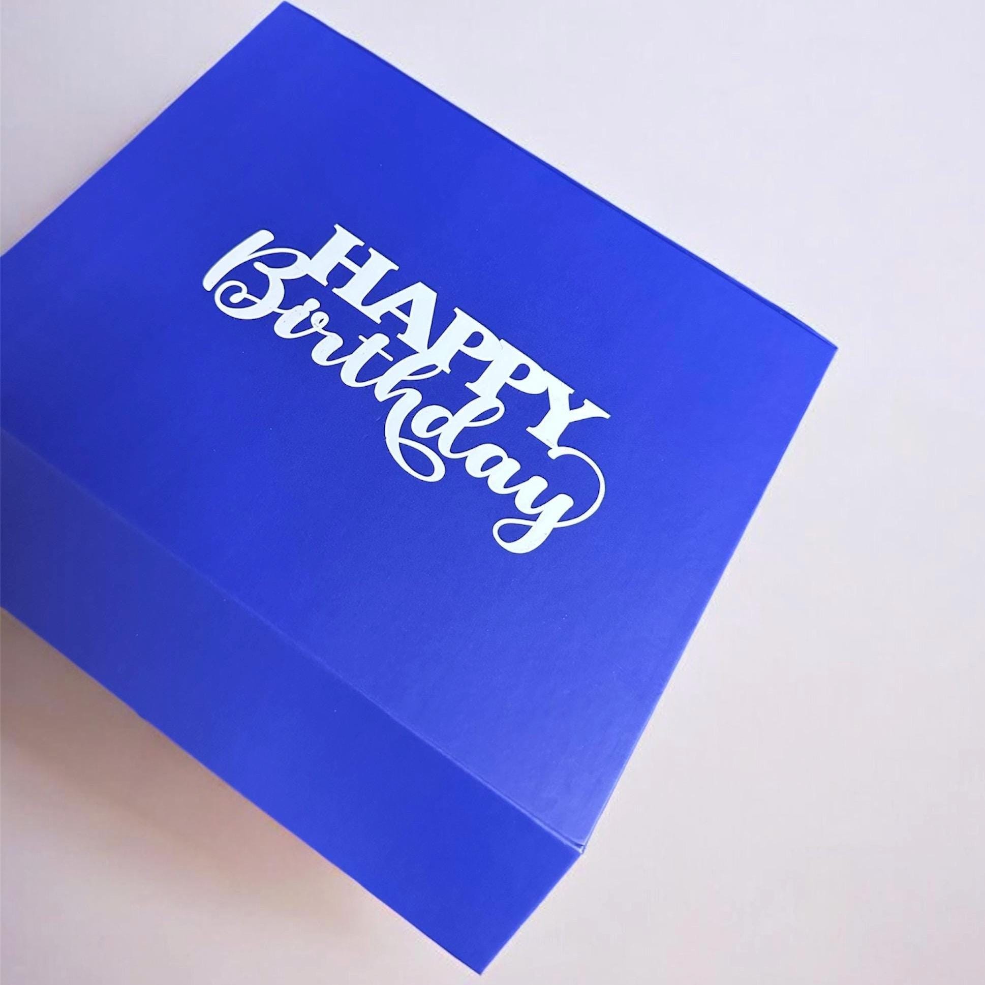 Personalized Royal Blue Happy Birthday Box With Name, Filler Paper, and ...