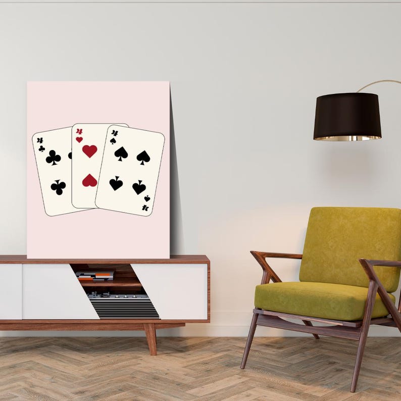 444 Angel Number Minimalist Retro Playing Cards Digital Print - 4 of ...
