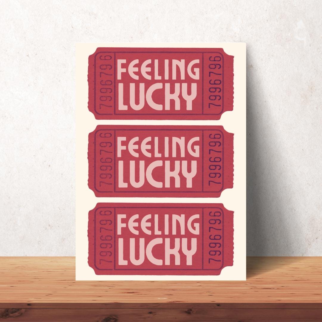 Feeling Lucky Retro Ticket Digital Print | Vintage Raffle Ticket Wall ...