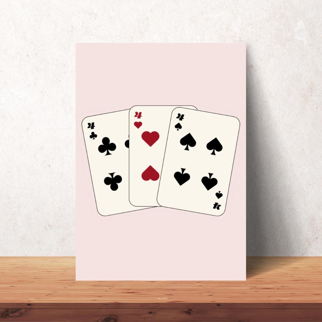 444 Angel Number Minimalist Retro Playing Cards Digital Print - 4 of ...