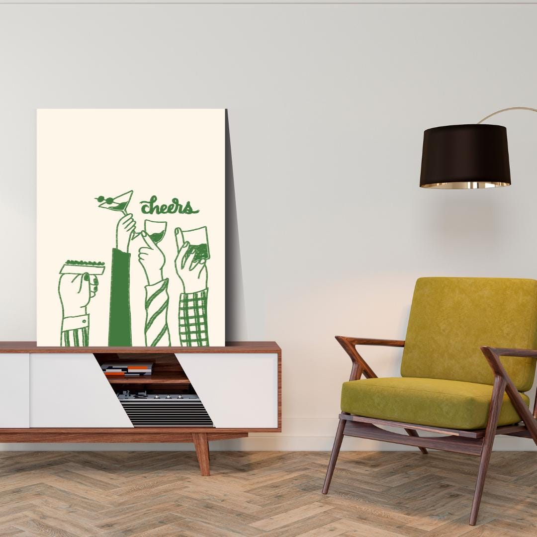 Retro Cheers Printable Art | Vintage-inspired Party Illustration ...