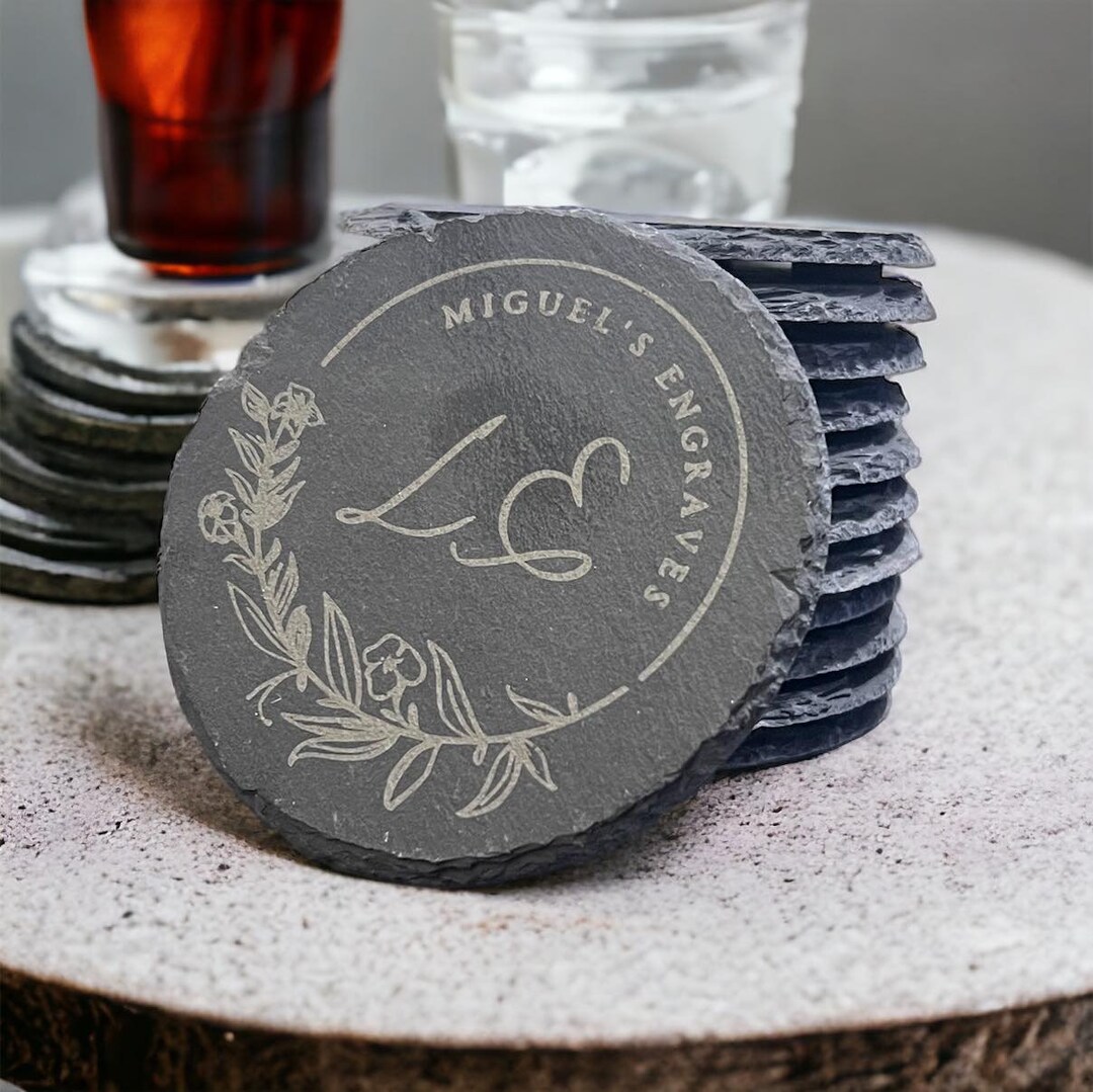 Custom Engraved Slate Round Coasters Custom Initials Engraved Slate ...