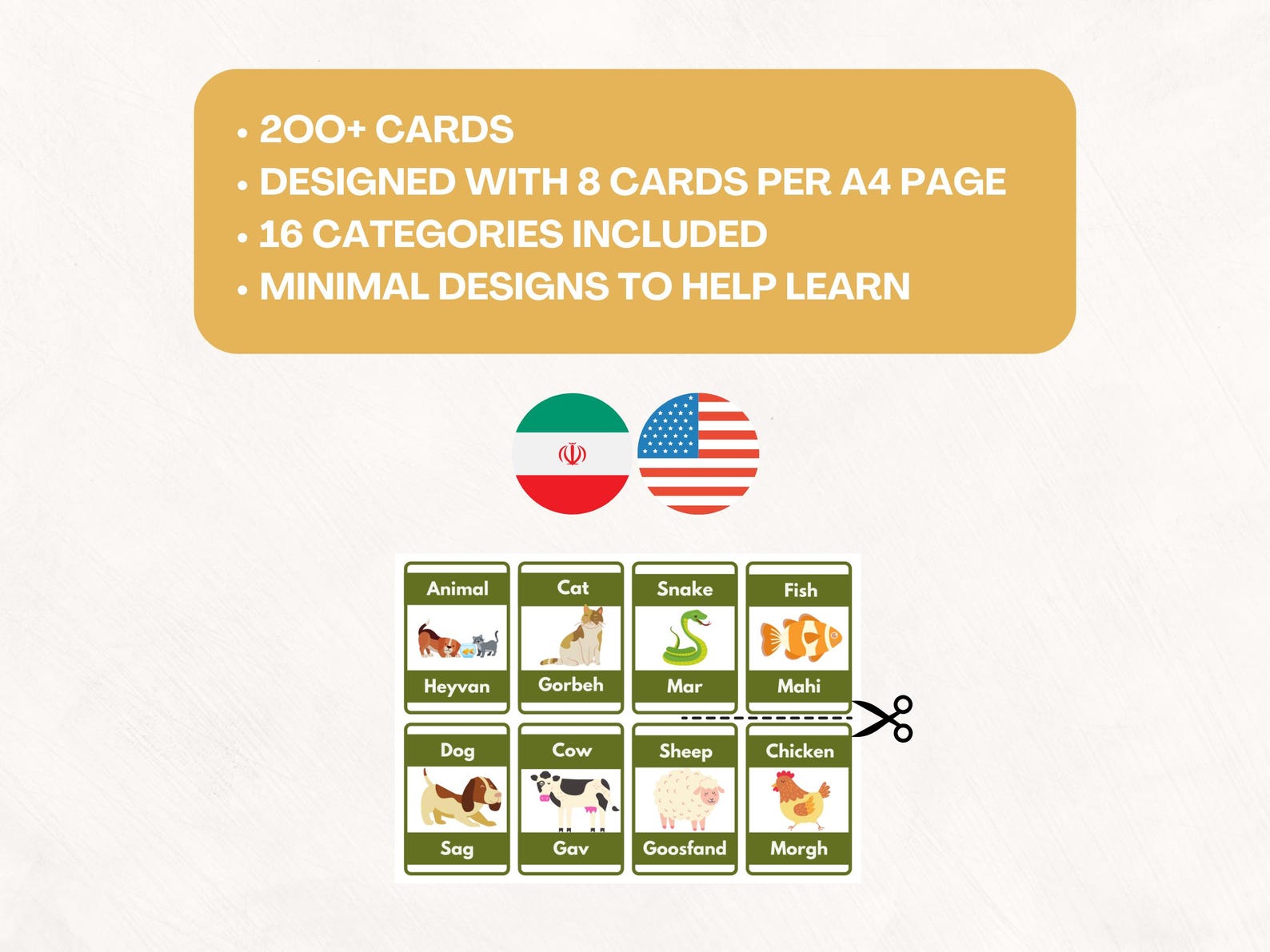 Farsi Flashcards for Kids and Beginners, Learn Persian, Basic Farsi ...