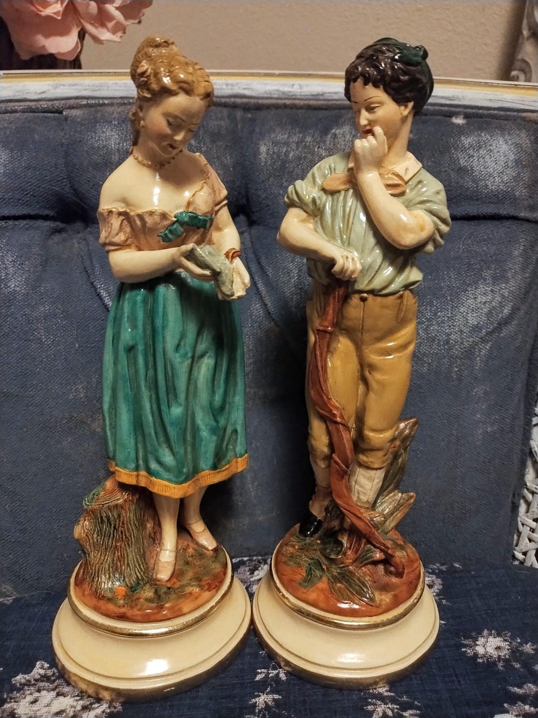 Vintage Chalkware Statues Farmers Couple Pastoral/ Large/borghese - Etsy