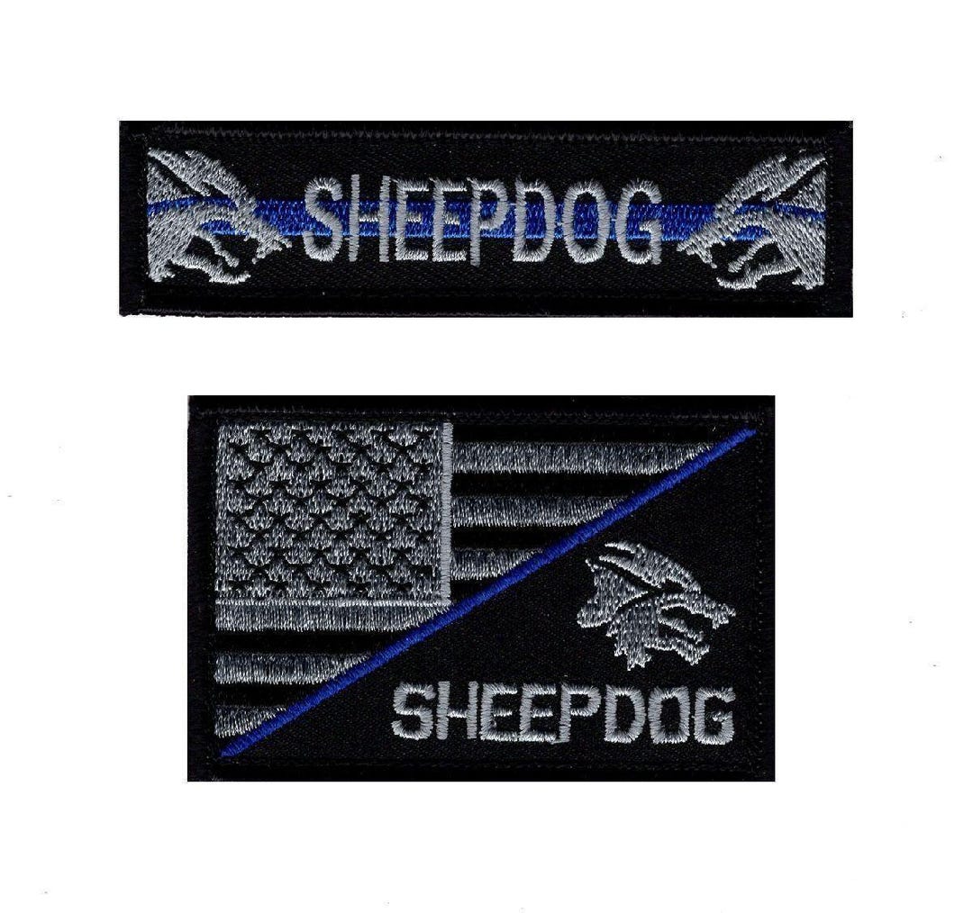 Sheepdog Blue Line Half US Flag Hook Patch Embroidered Name Tag 3.75x2 ...