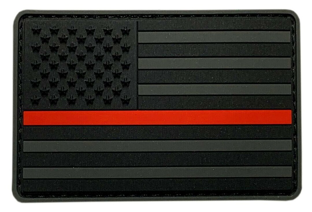 Firefighter Thin Red Line USA Flag Tactical Patch PVC Rubber 3x2 Inch ...