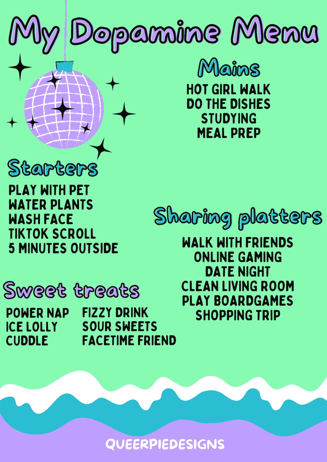 ADHD Dopamine Menu Template Disco Funky Quirky Maximalist Theme ...