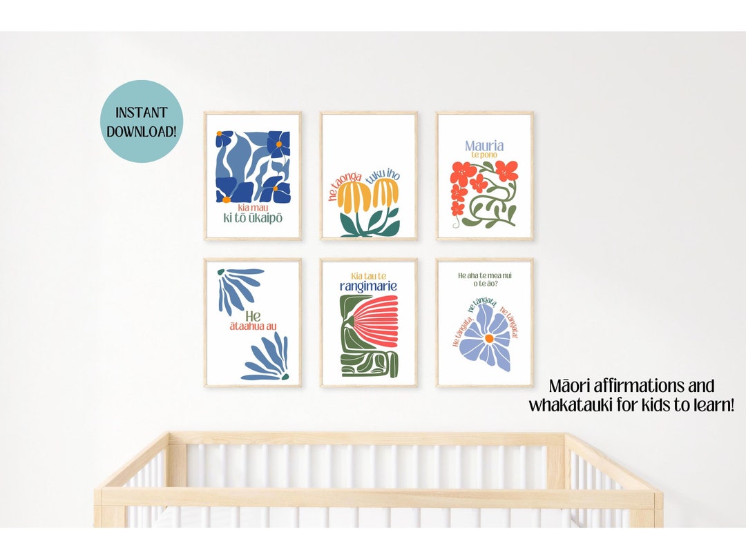 Set of 6 Māori Affirmations for Kids Room, Maori Wall Art, New Zealand ...