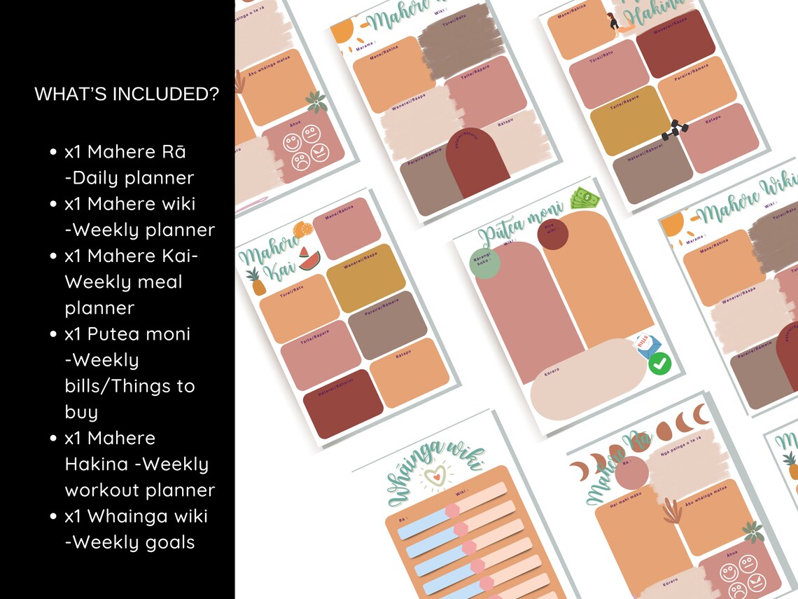 Te Reo Māori Printable Planners Set of 6, Digital Planner, Printables ...