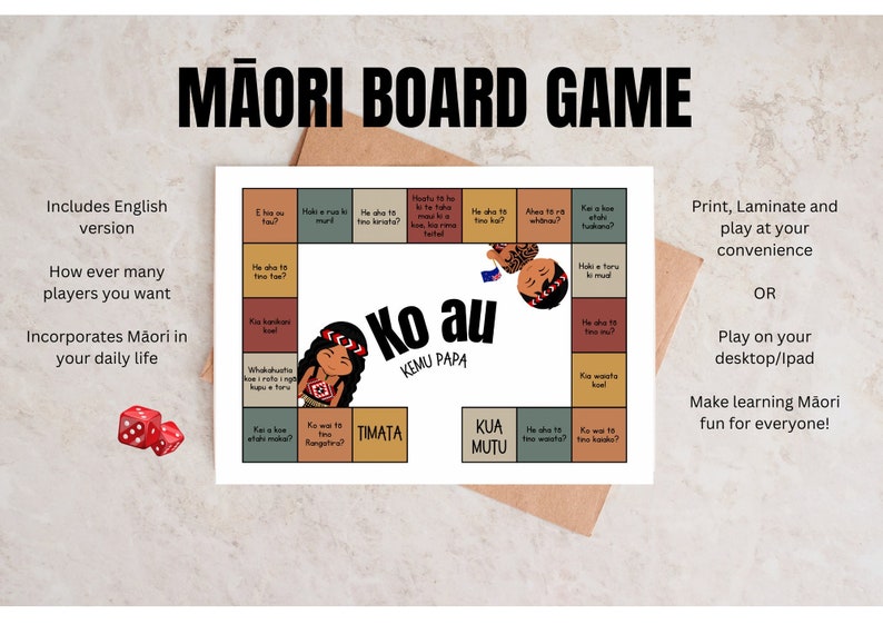 Māori Board Game, Printable Board Game, Māori Wall Art, Digital Board ...