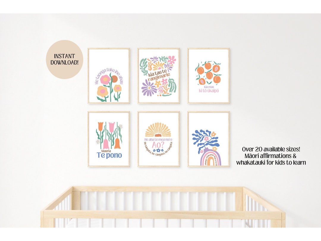 Set of 6 Māori Affirmations for Kids Room, Maori Wall Art, New Zealand ...