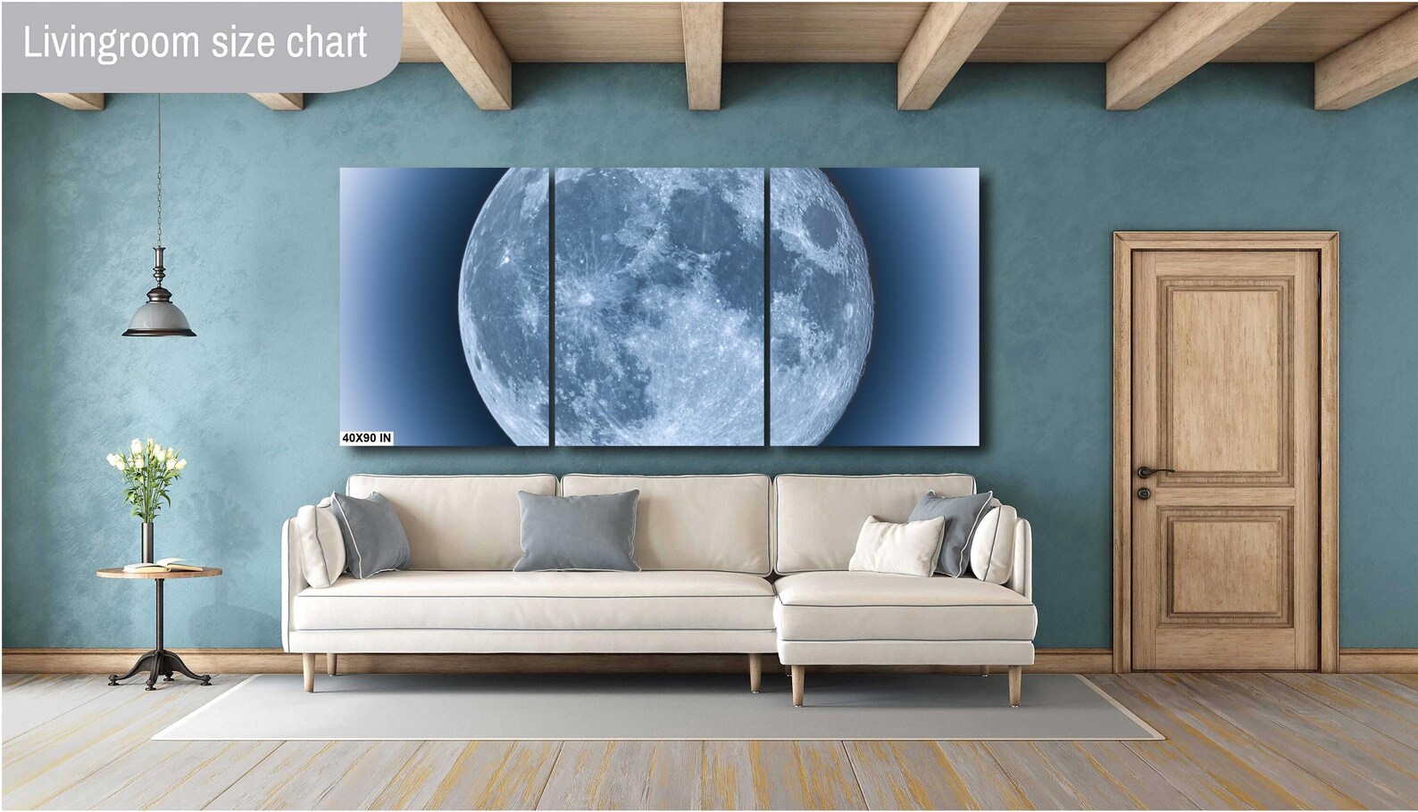 Mystical FULL MOON Mural, Night Sky Landscape, Starry Sky, Canvas at ...