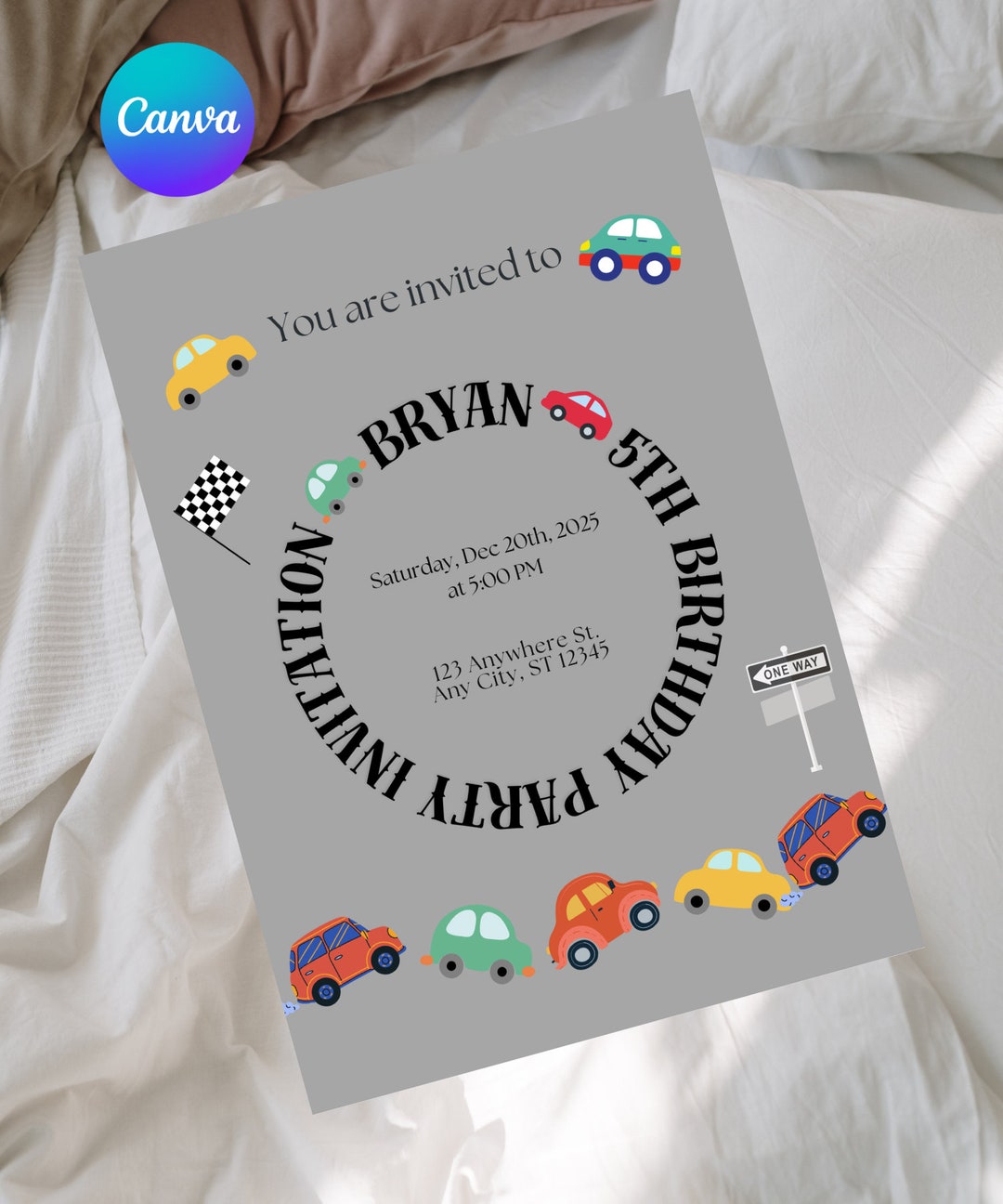 Car Invitation Template, Birthday Party, Racing Car, Canva Template ...