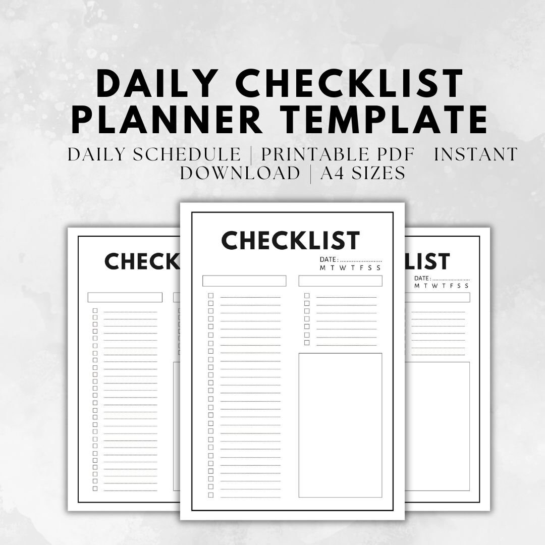Daily Checklist Planner Template Daily Schedule Printable PDF Instant ...