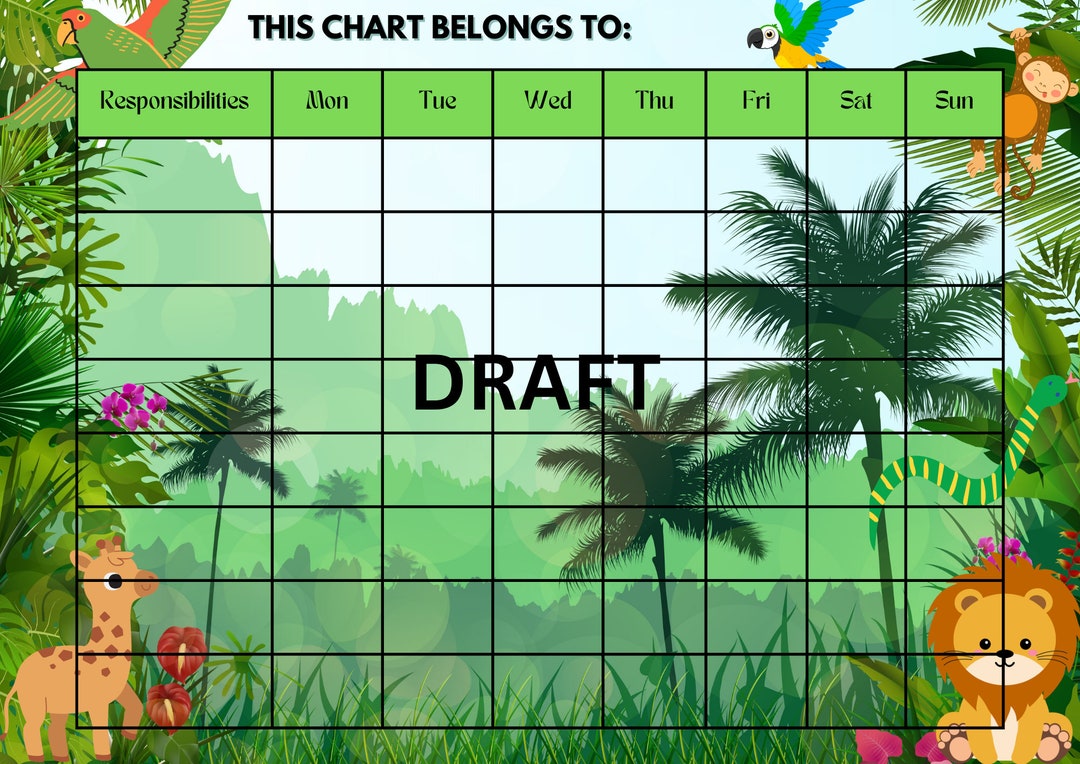 Kids Chore Charts, Jungle Printable Adjustable, Toddler Daily Rhythm ...