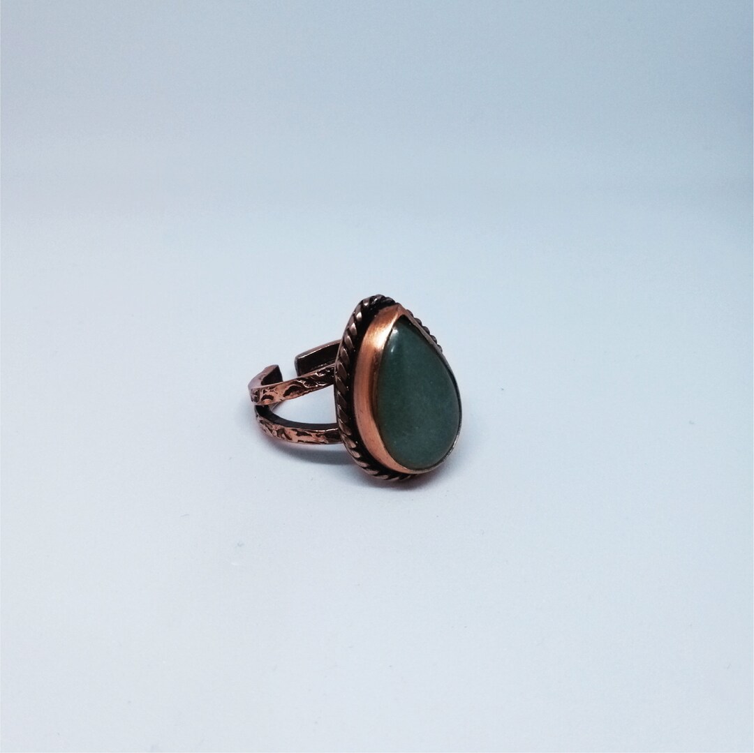 Aventurine Natural Stone Copper Ring Djustable Ring | Made in Türkiye ...