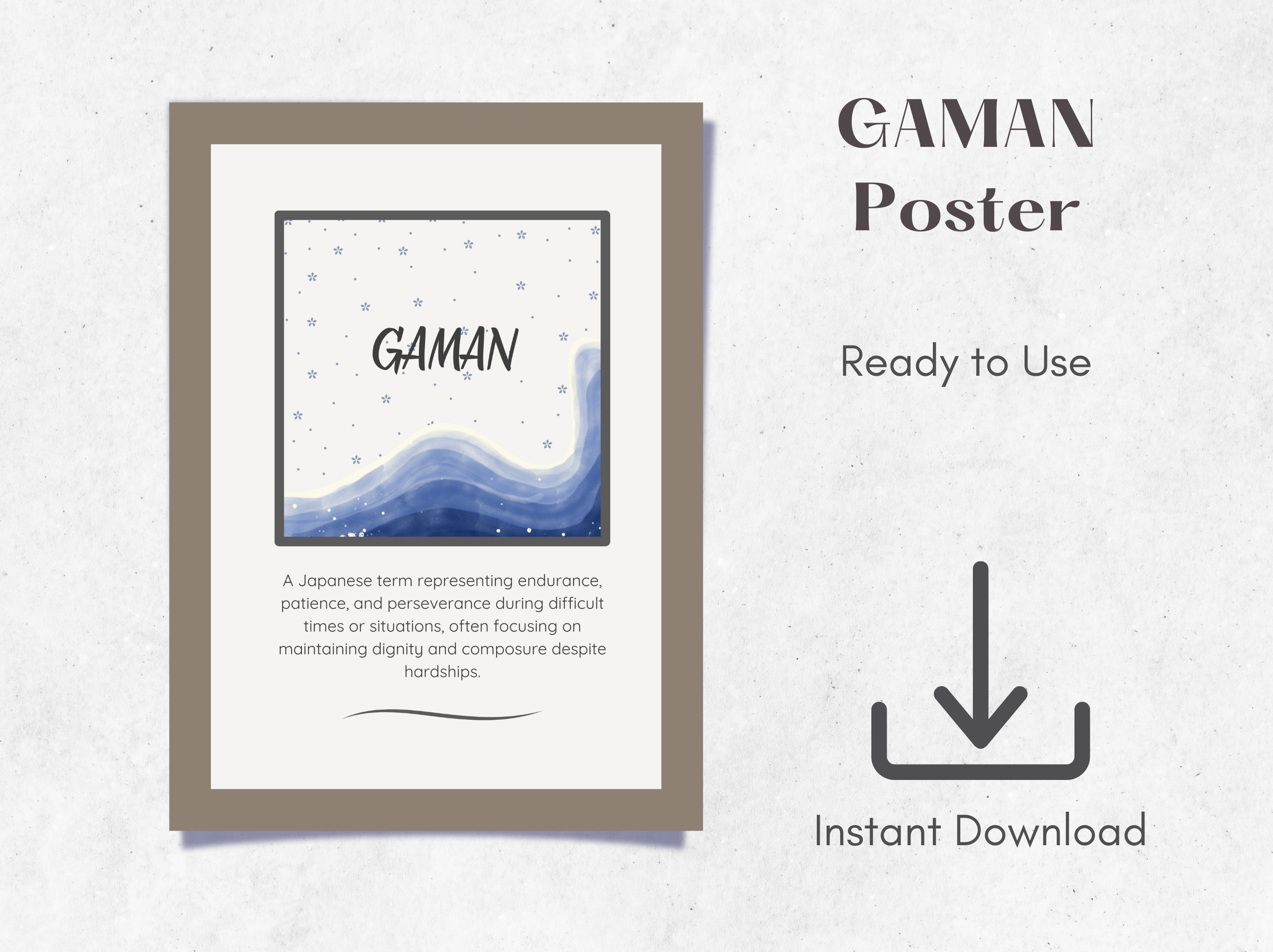 Gaman Poster Japandi Wall Art Japanese Philosophy Word Definition ...