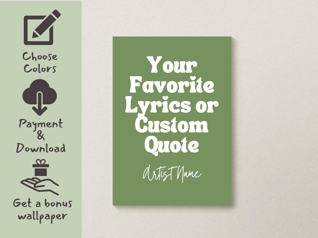 Personalized Gift Ideas, Custom Lyric Poster, Custom Song Quote Prints ...