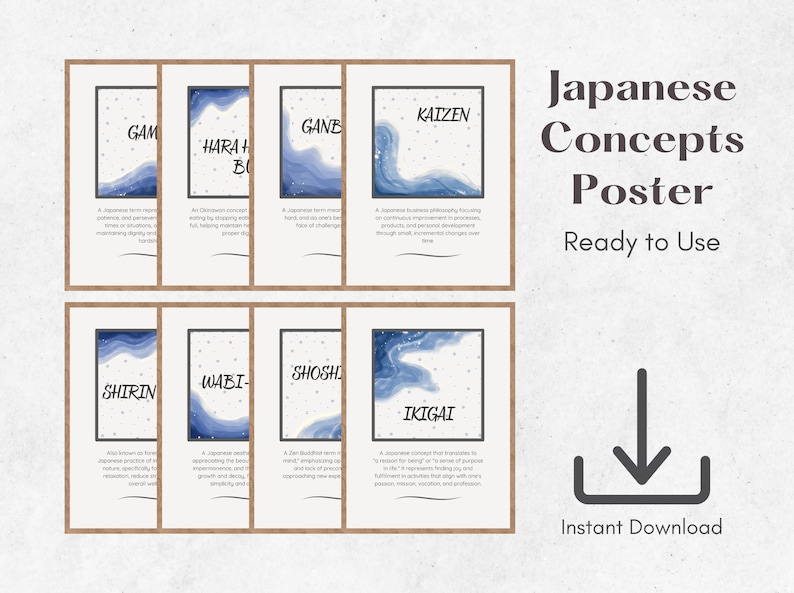 Japanese Words Print Japanese Wall Art Japandi Wall Art Word Definition ...