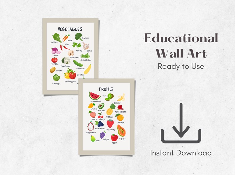 Vegetables and Fruit Poster, Fruit Wall Art, Vegetables Wall Art ...