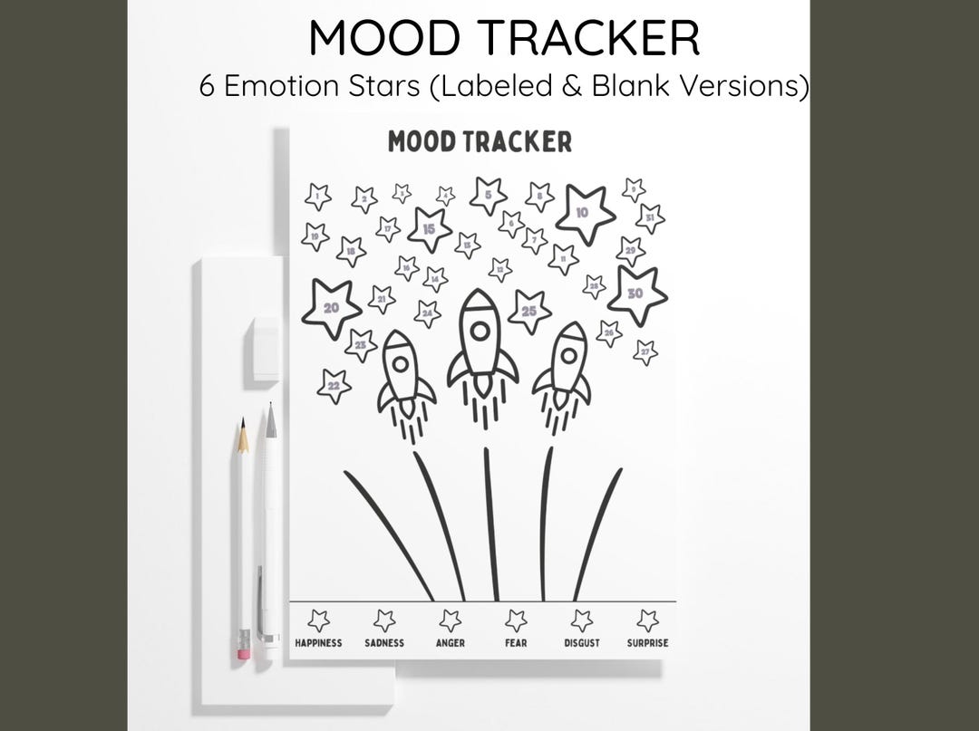 Mood Tracker 6 Emotion Stars Labeled & Blank Printable Journal for Self ...