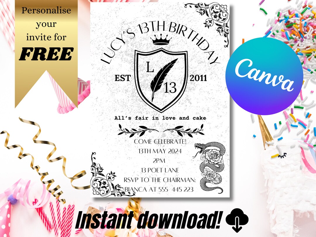 The Tortured Poets Department Invitation TTPD Birthday Party CANVA ...