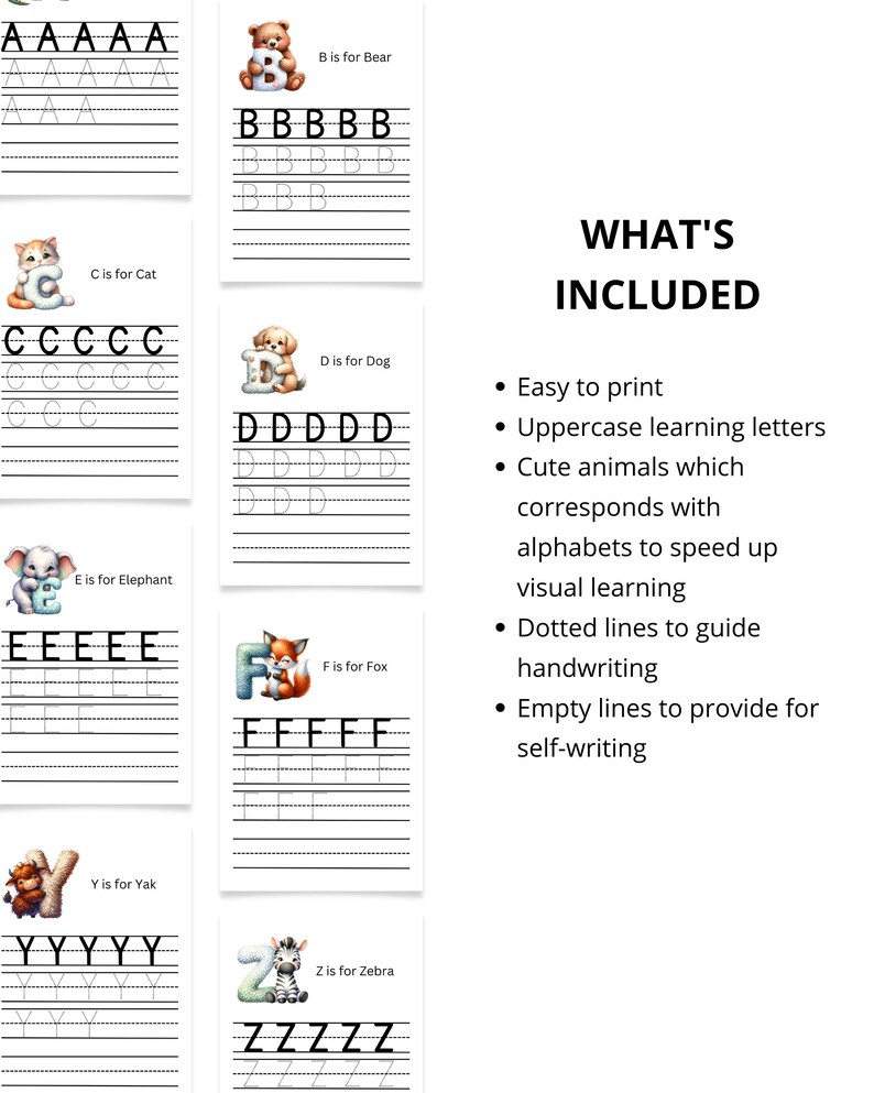 Preschool Handwriting Practice (uppercase), Cute Animals, Self Practise ...