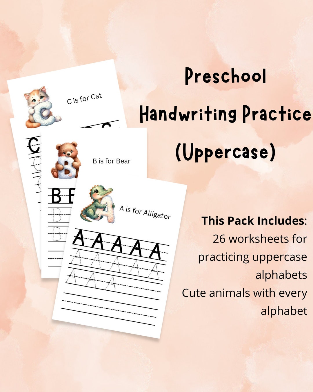Preschool Handwriting Practice (uppercase), Cute Animals, Self Practise ...