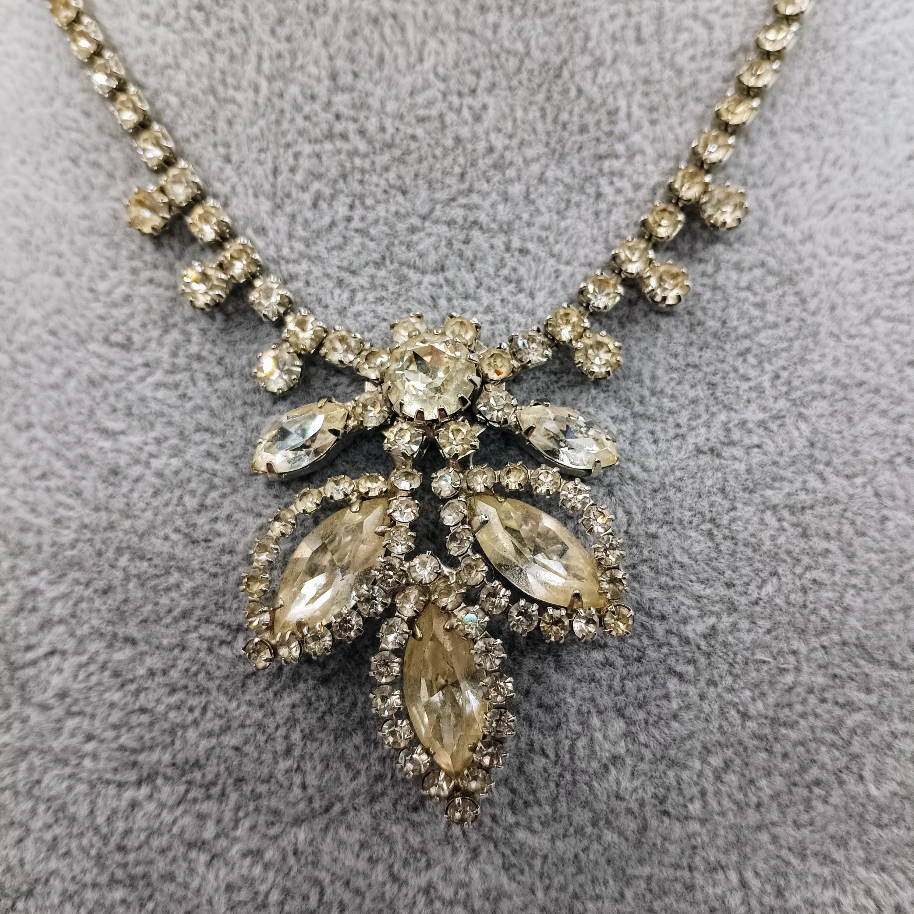 Vintage Signed Weiss Clear Glass Rhinestones Necklace Silver Tone Women ...