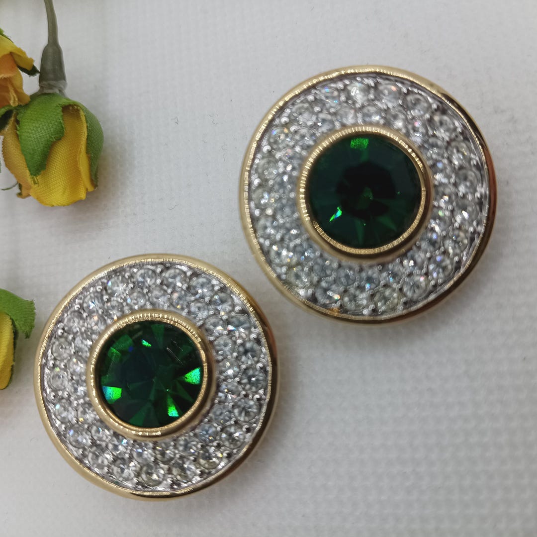 Vintage SAL Swarovski Crystal Clip Earrings, Emerald Green Costume ...
