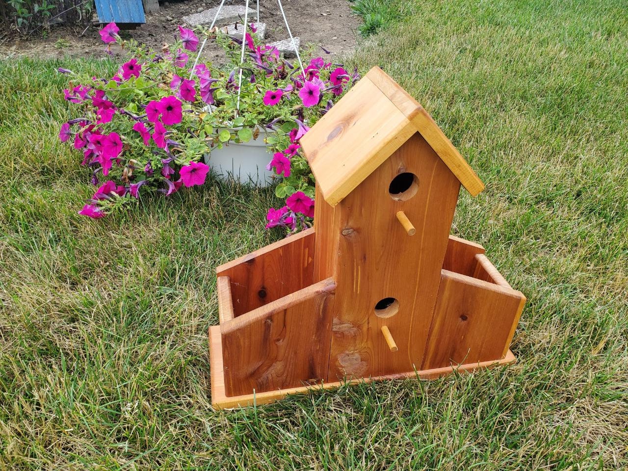 Double Planter/birdhouse/outdoor Flower Planter/cedar Birdhouse/cedar ...
