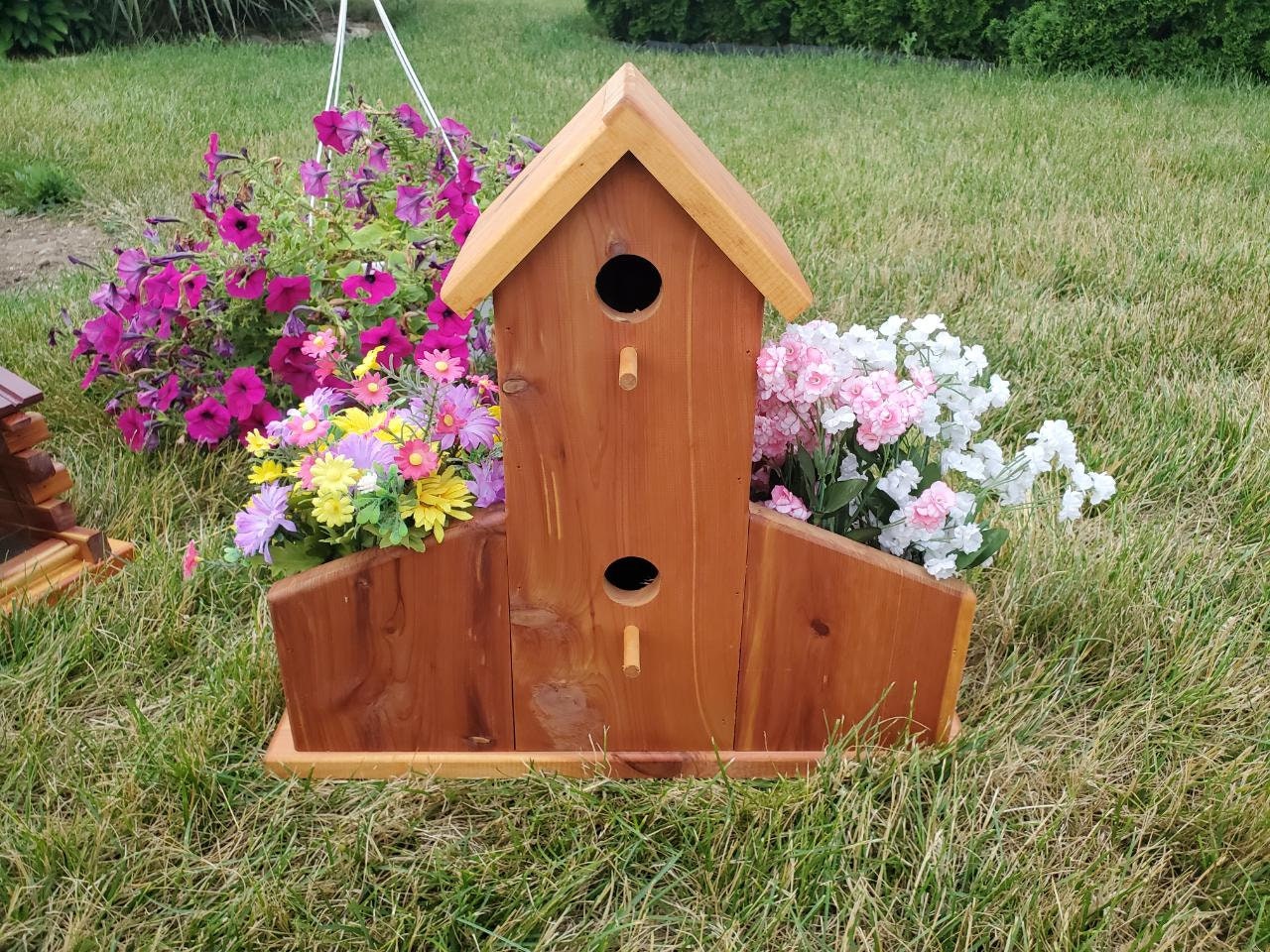 Double Planter/birdhouse/outdoor Flower Planter/cedar Birdhouse/cedar ...