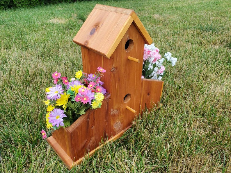 Double Planter/birdhouse/outdoor Flower Planter/cedar Birdhouse/cedar ...