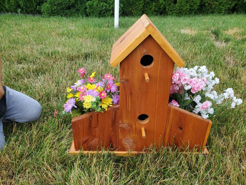 Double Planter/birdhouse/outdoor Flower Planter/cedar Birdhouse/cedar ...