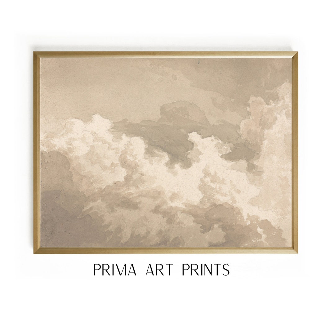 Vintage Neutral Cloud Painting, Vintage Beige Cloud Wall Art, Abstract ...