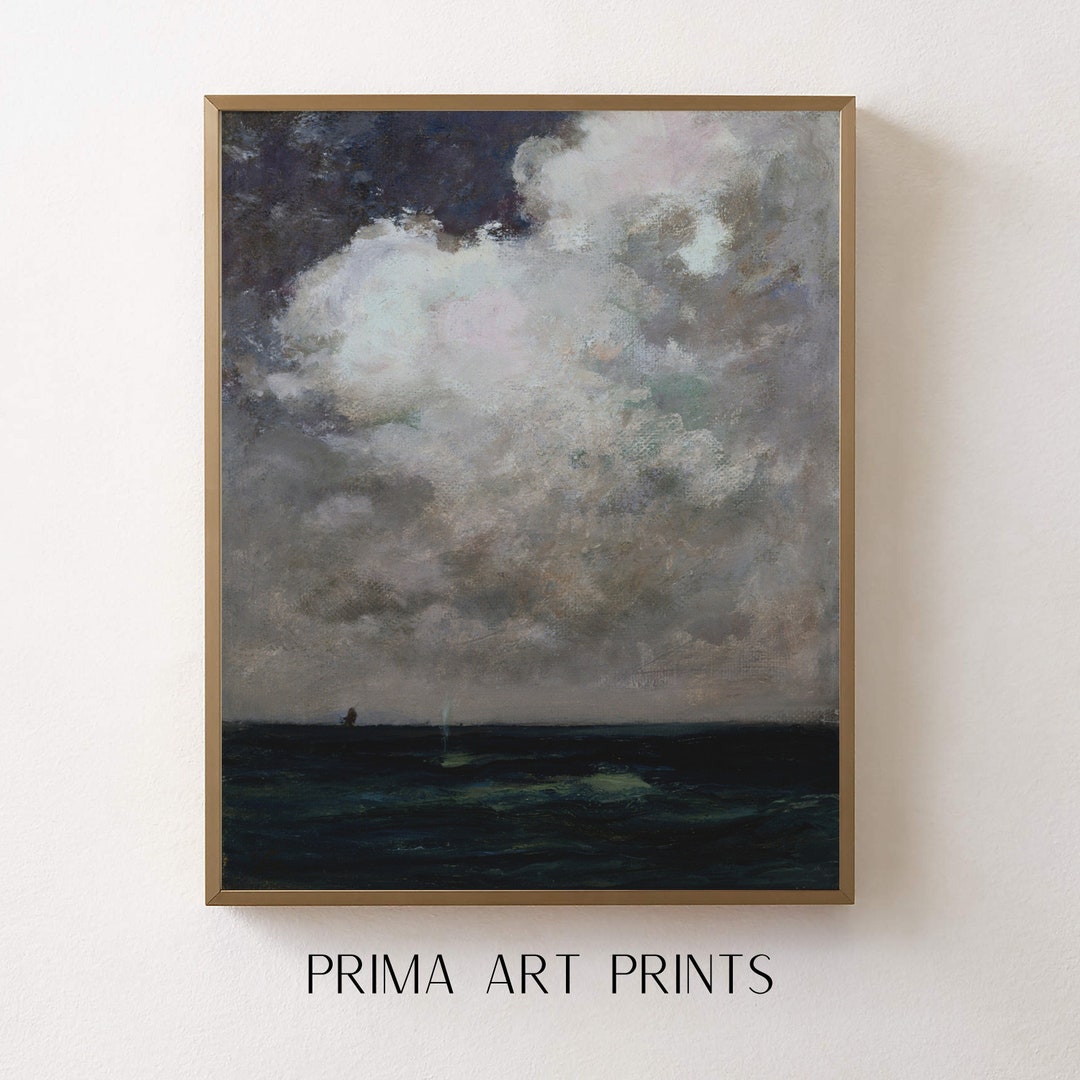 Vintage Moody Cloud Painting, Cloud Study Wall Art, Vintage Dark ...