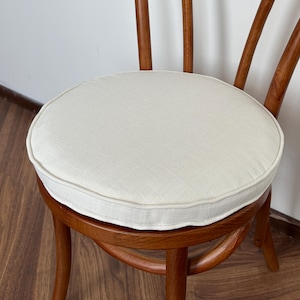 White Cotton Linen Chair Cushion, Round Stool Seat Cushion With Rolled ...