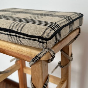 Linen Striped Stool Cushion With Piping, Black Seat Cushion, Custom ...