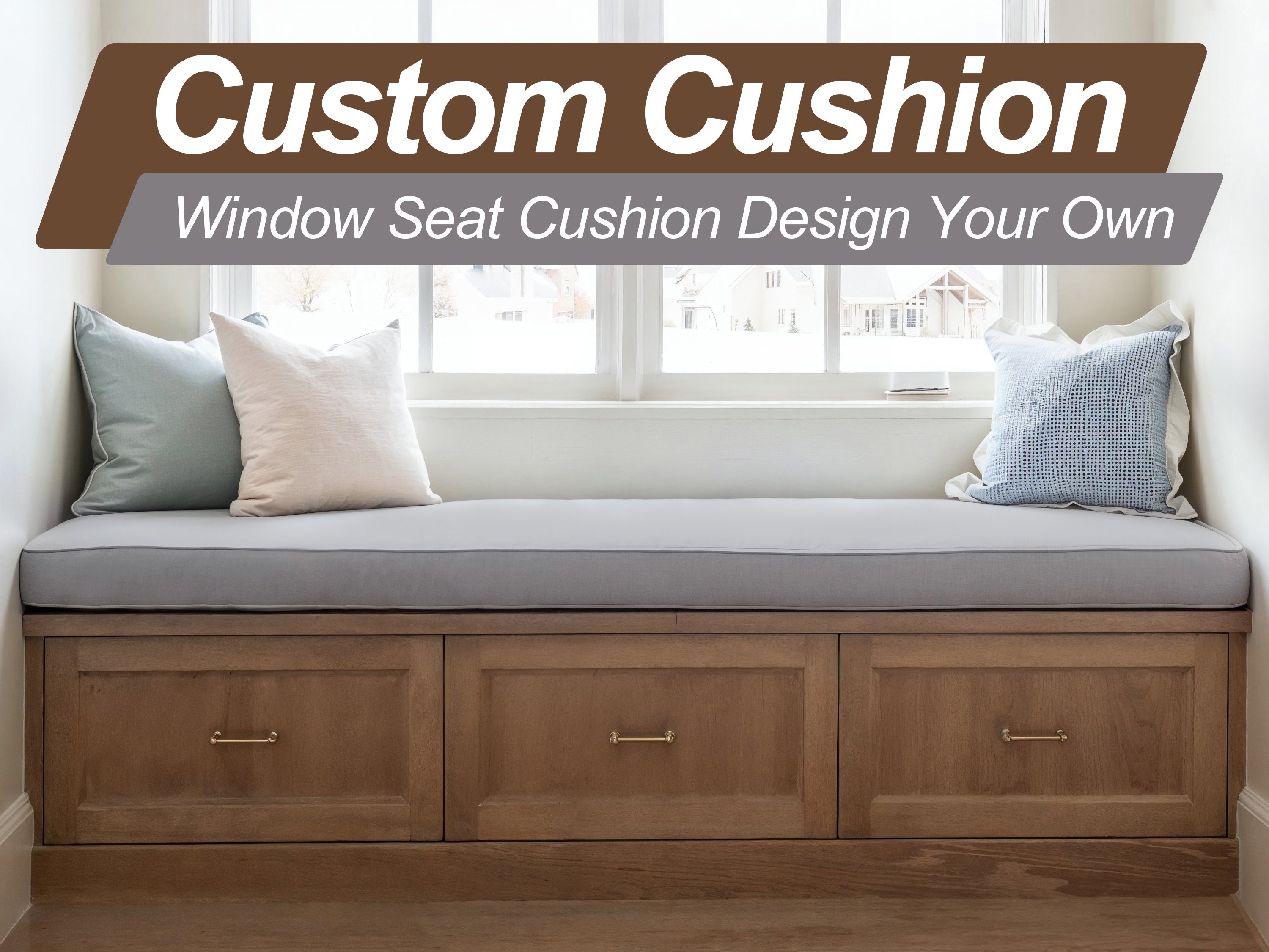 Custom Bay Window Seat Cushion,linen Window Seat Cushion,grey Cushion ...