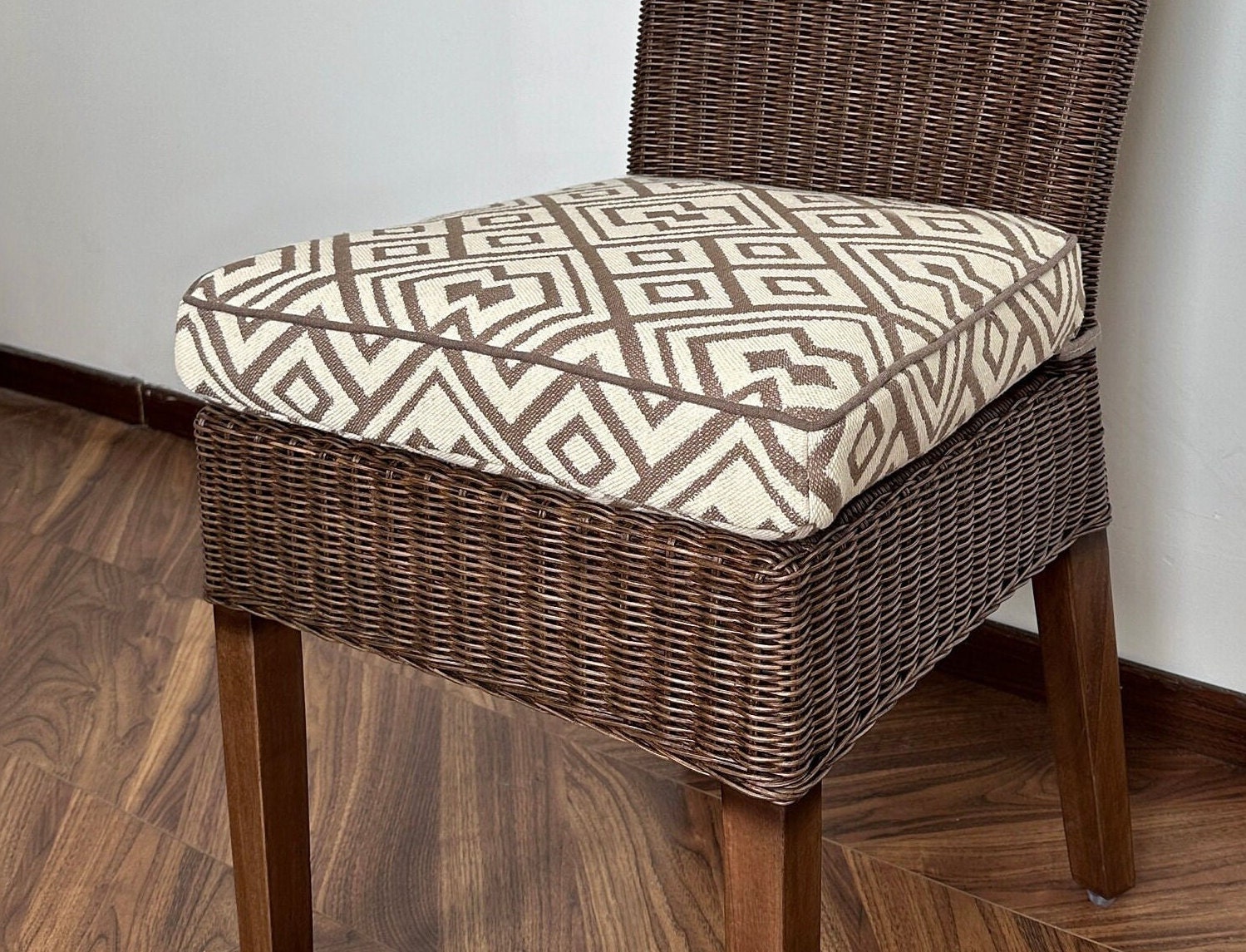 Pattern Linen Chair Cushion With Piping,beige Seat and Back Cushion ...