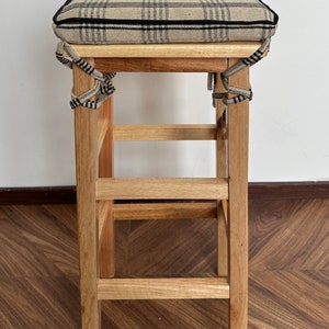 Linen Striped Stool Cushion With Piping, Black Seat Cushion, Custom ...