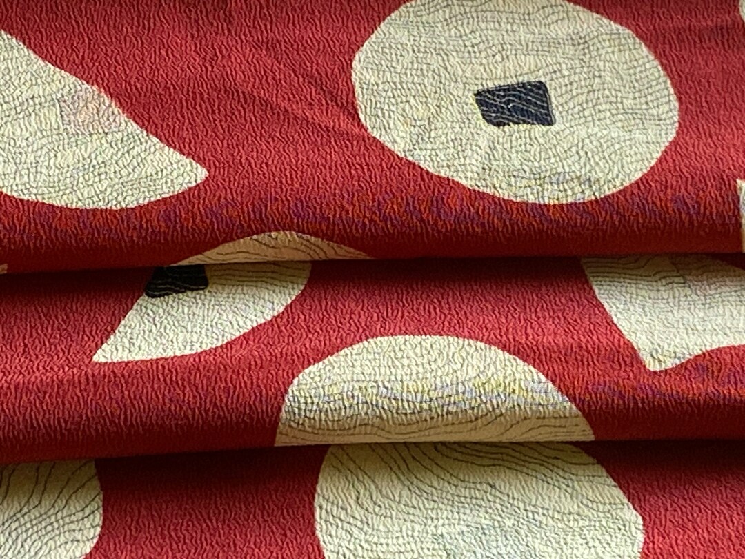 Vinatge Textured Silk Geometric Pattern Red With Circles - Etsy