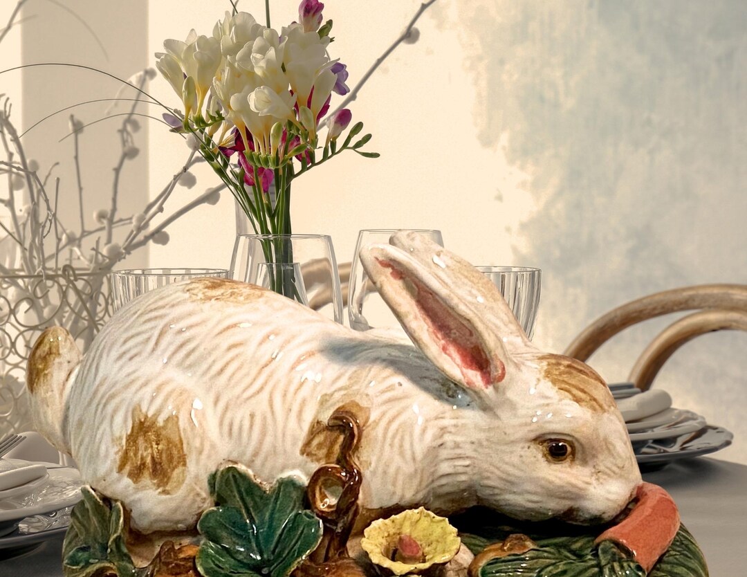 Easter Bunny Centerpiece Antique Majolica Handmade Ceramic Rabbit - Etsy