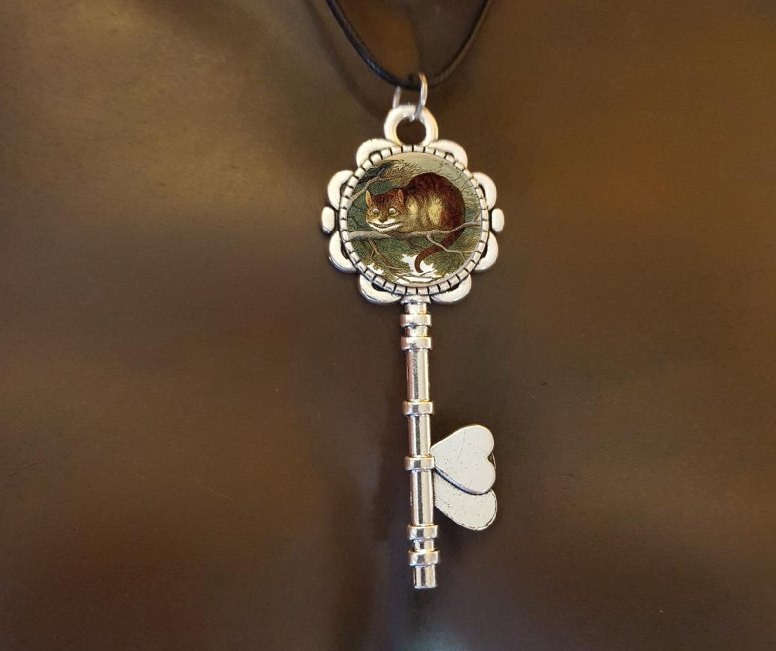 Alice in Wonderland Key Charm Necklace: Handcrafted Leather Cord - Etsy