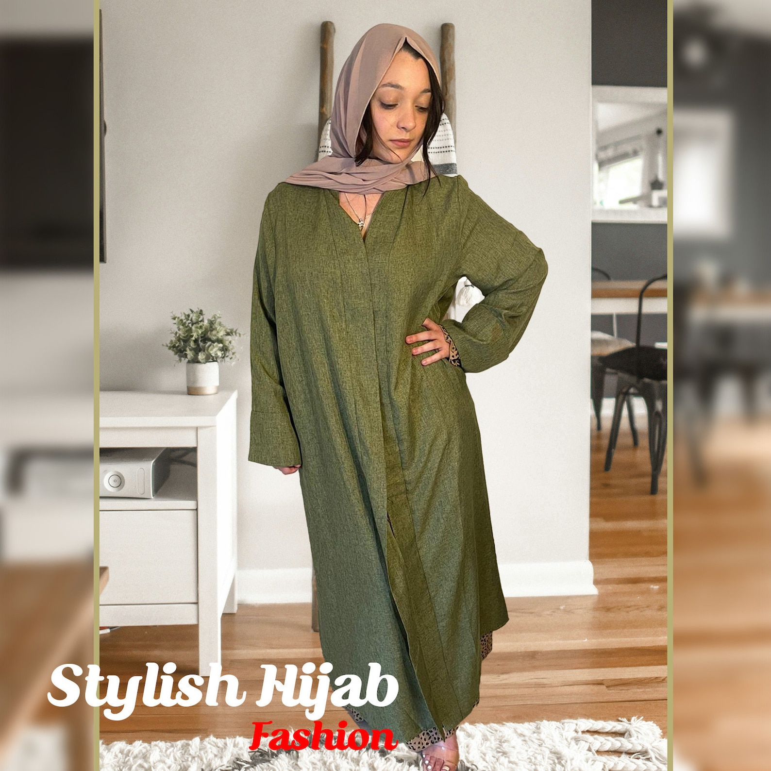 Green Linen Abaya With Belt - Modest Islamic Clothing for Muslim Women ...