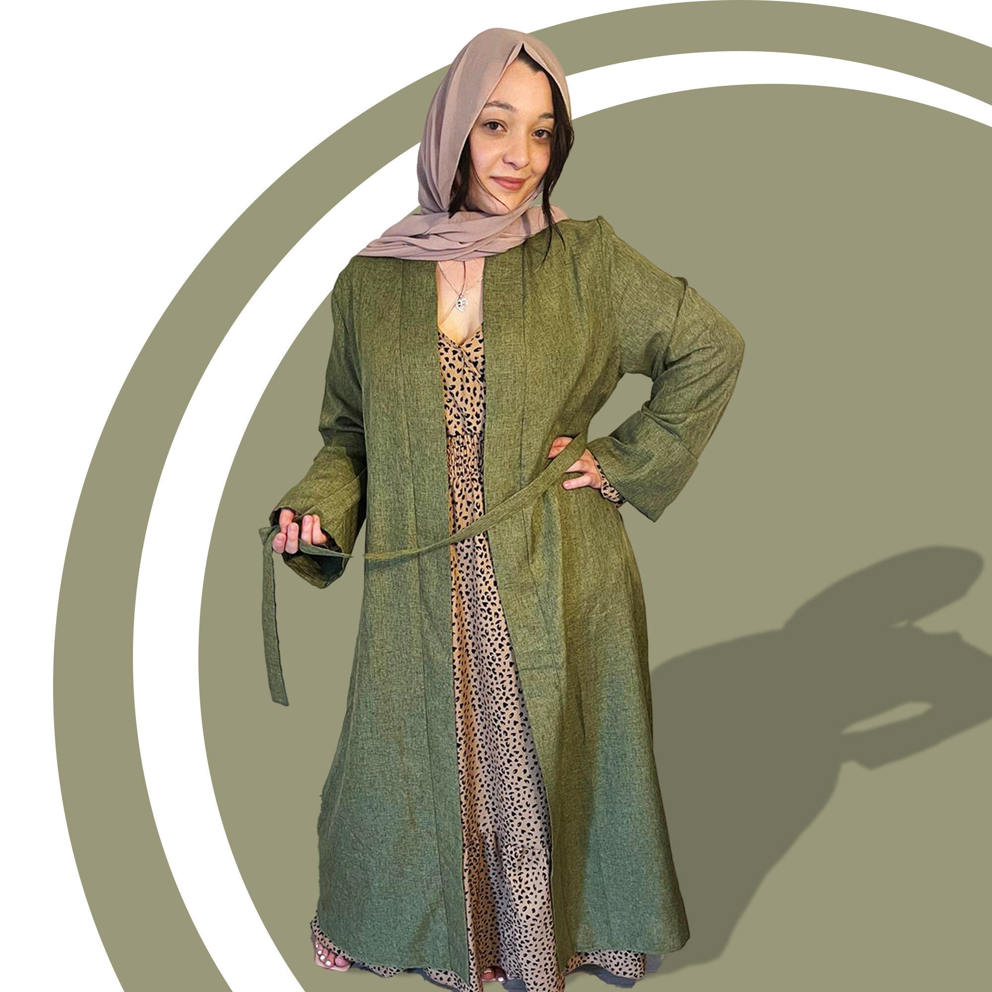 Green Linen Abaya With Belt - Modest Islamic Clothing for Muslim Women ...