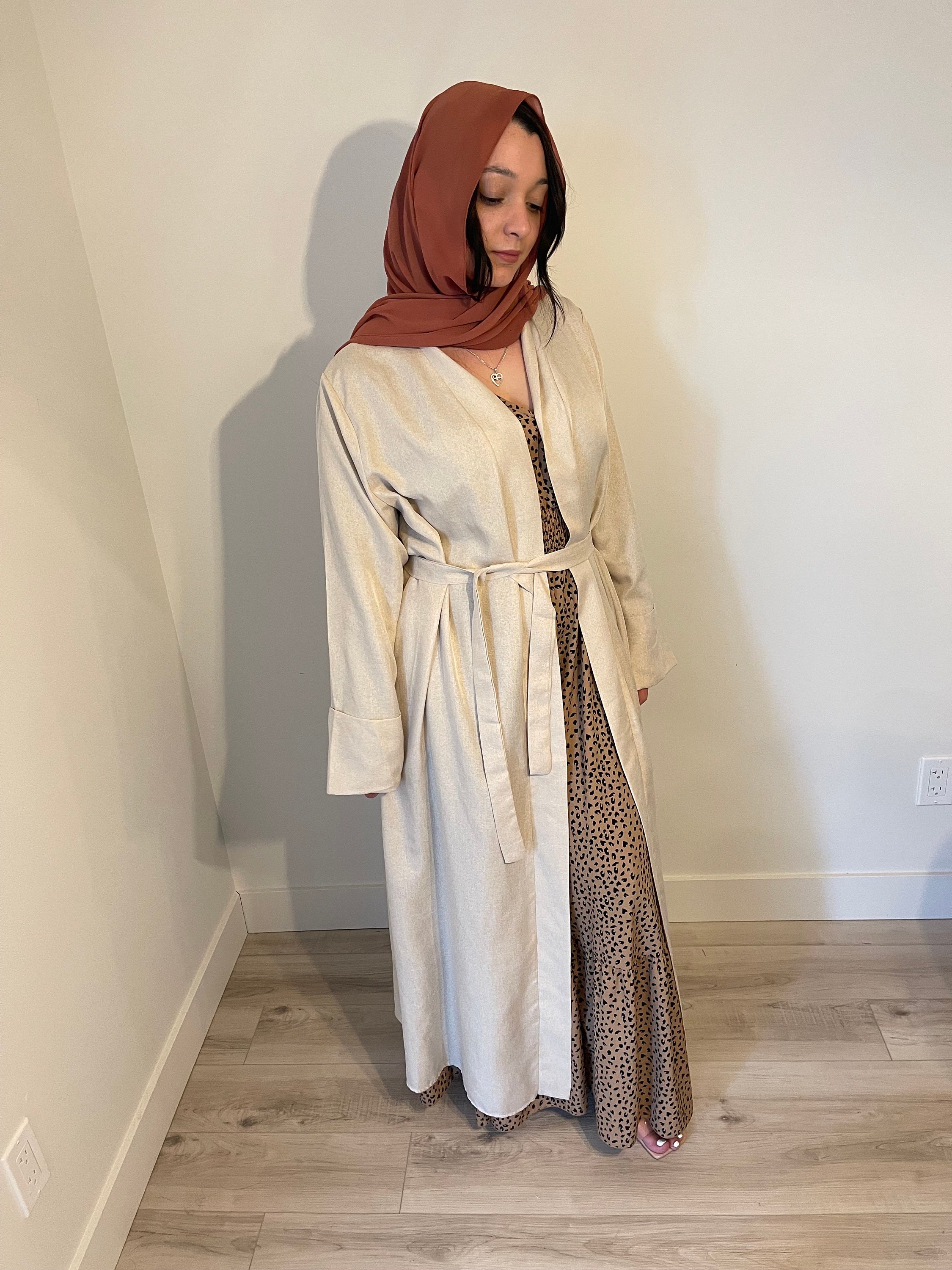 Green Linen Abaya With Belt - Modest Islamic Clothing for Muslim Women ...