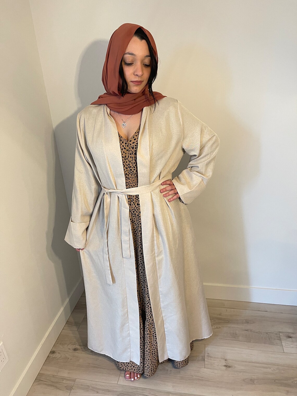 Green Linen Abaya With Belt - Modest Islamic Clothing for Muslim Women ...